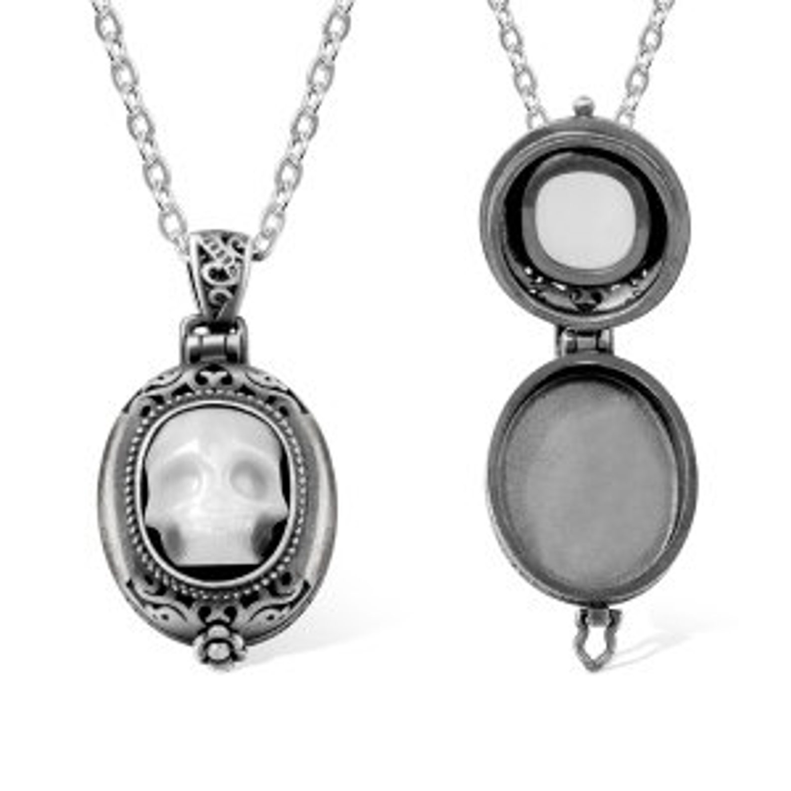 Skull Pearl Locket Necklace With Backside Engraving, Carved Pearl Skull ...