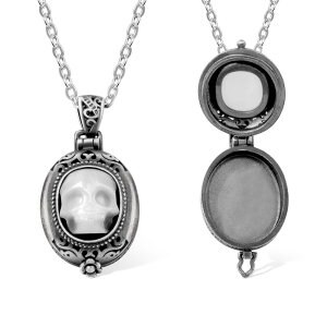 Vintage Gothic Pearl Skull Locket Necklace With Engraving, Carved Pearl ...
