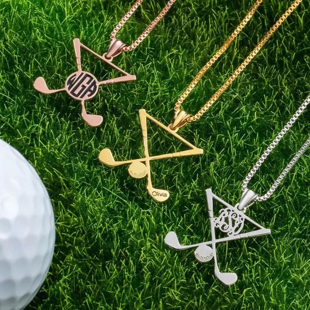 Golf Clubs Necklace With Custom Name in 925 Sterling Silver/18k Gold ...