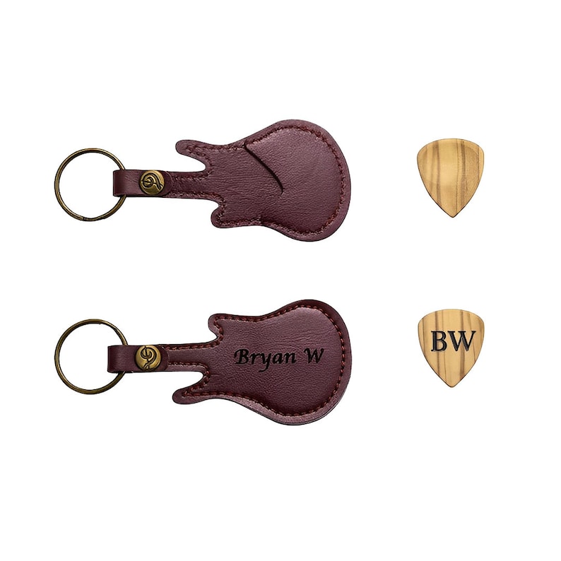 Custom Name Guitar Leather Keyring/guitar Pick Holder, Custom Engraved ...