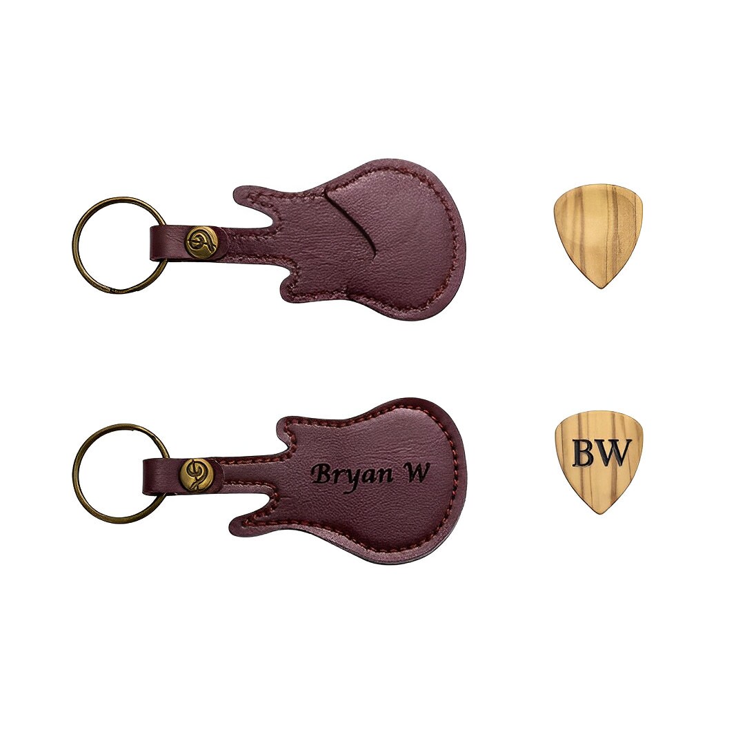 Custom Name Guitar Leather Keyring/guitar Pick Holder, Custom Engraved ...