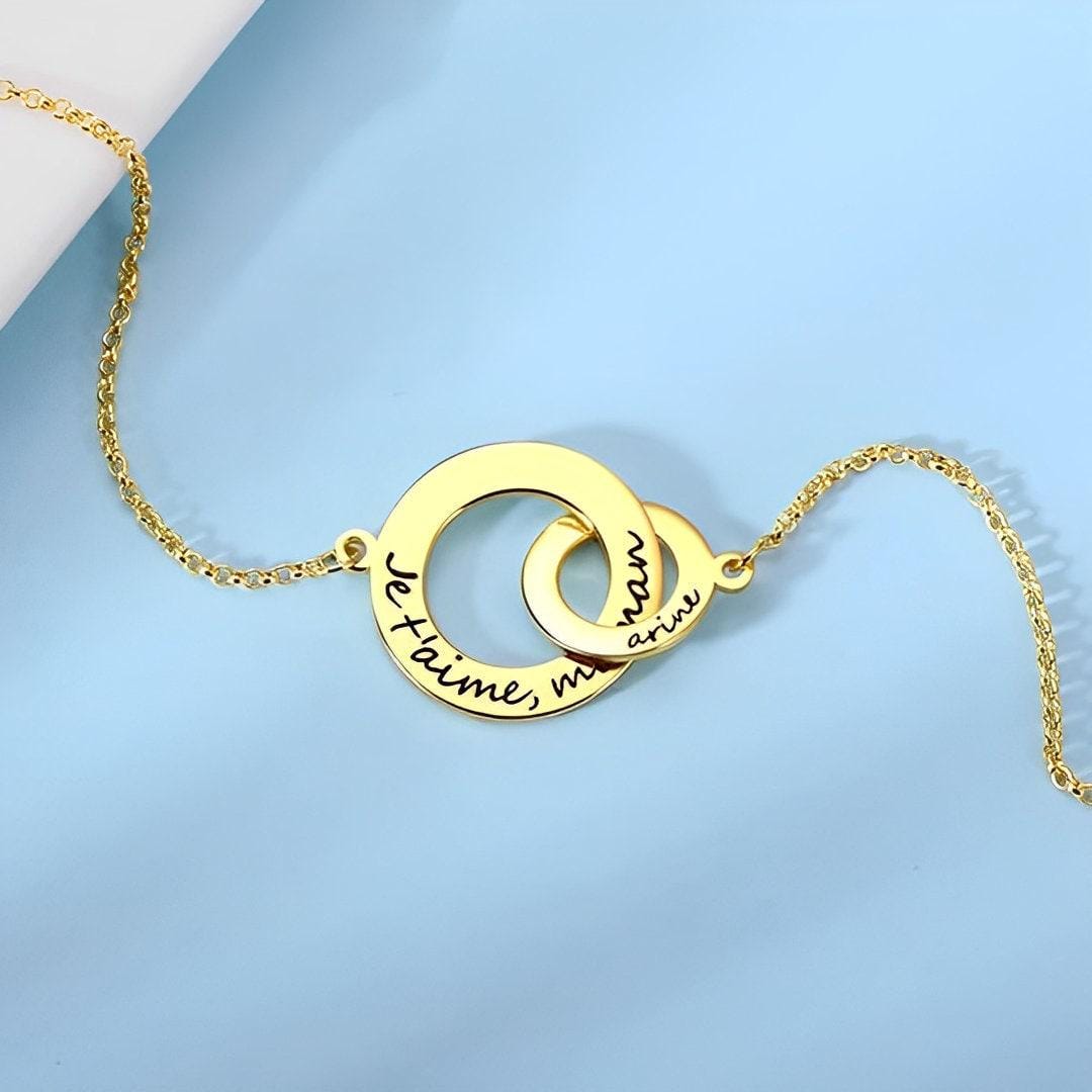 Custom Engraved Interlocking Circle Necklace in Gold, 925 Sterling ...