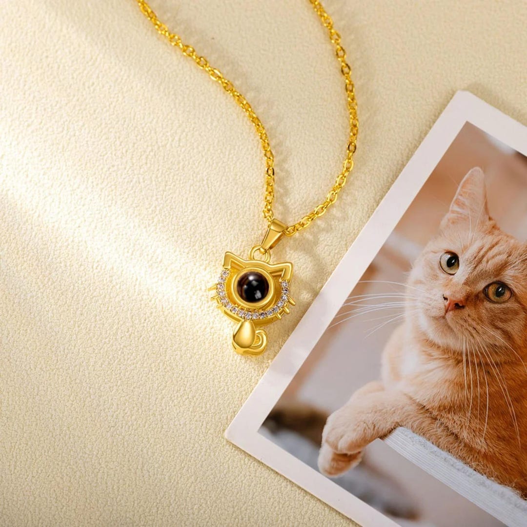 Custom Photo Projection Cat Pendant Necklace With Cubic Zirconia | Pet ...
