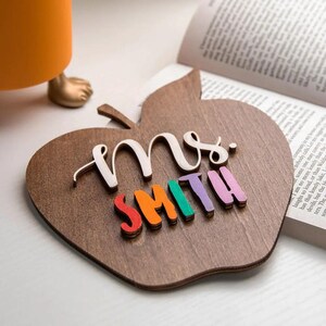 Apple Shaped Desk Name Plate for Teacher, Colorful Basswood Classroom ...