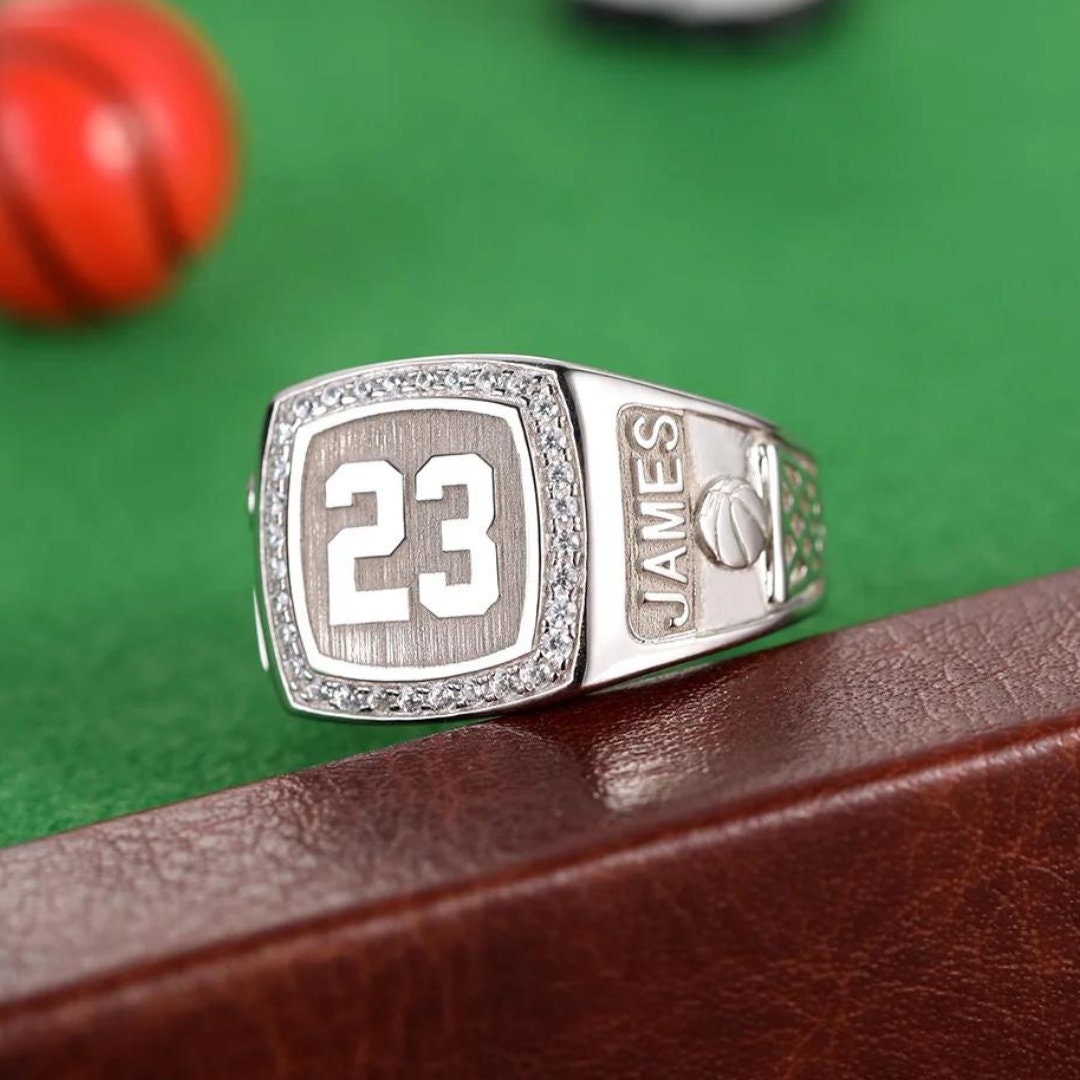 Engraved Basketball Ring With Custom Birthstones in 925 Sterling Silver ...