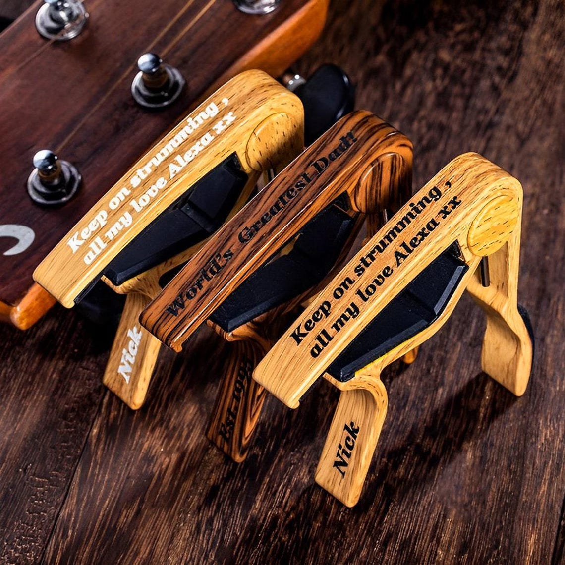 Custom Engraved Wooden Name/message Guitar Capo, Personalized Guitar ...
