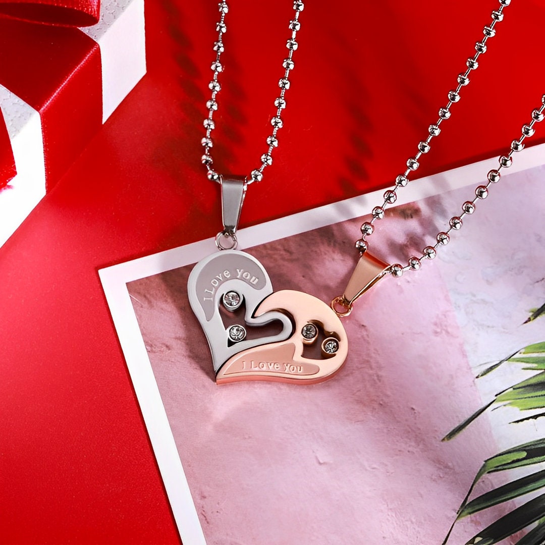 Interlocking Couple's Heart Necklace With Custom Engraving, 925 ...