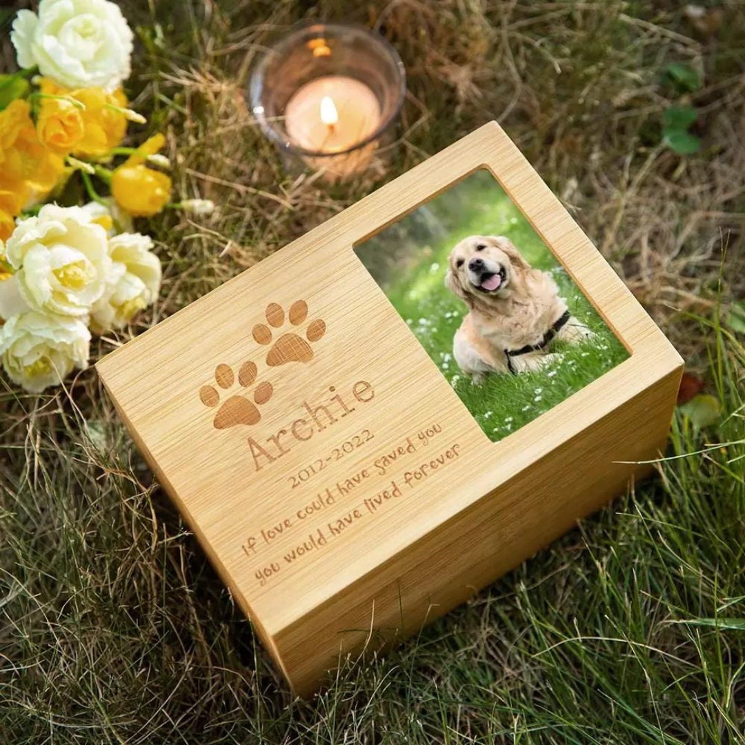 Personalized Wooden Pet Cremation Box With Photo & Message, Bamboo ...