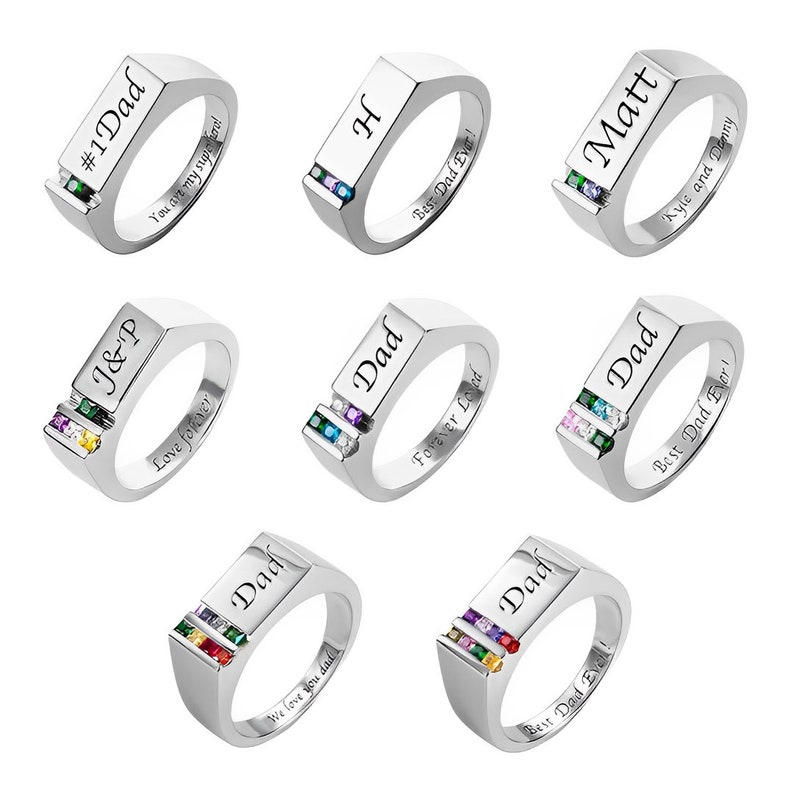 Custom Name Engraving Men's Ring With Birthstones, Men's Sentimental ...