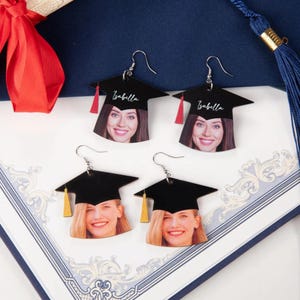 Personalized Face + Name Photo Earrings With Graduation Cap - Custom ...