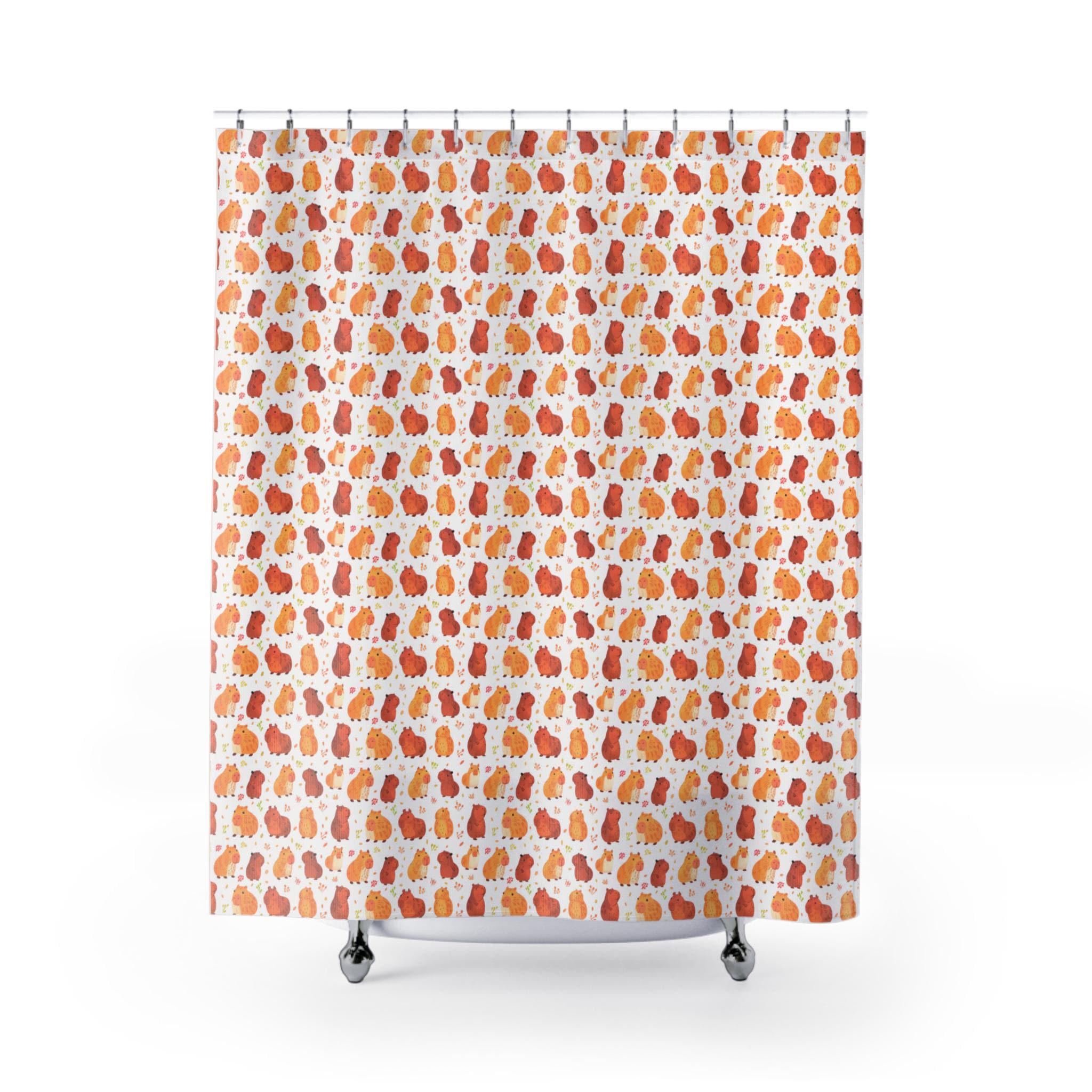 Capybara Print Shower Curtain, Kawaii Chibi Style Capybara Print Shower ...