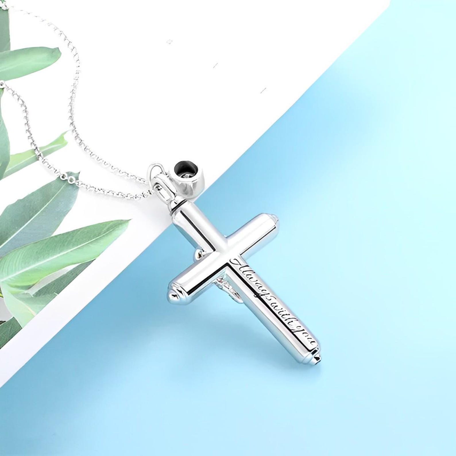 Custom Engraved Cross Urn Necklace in Sterling Silver, Cross Shaped Urn ...