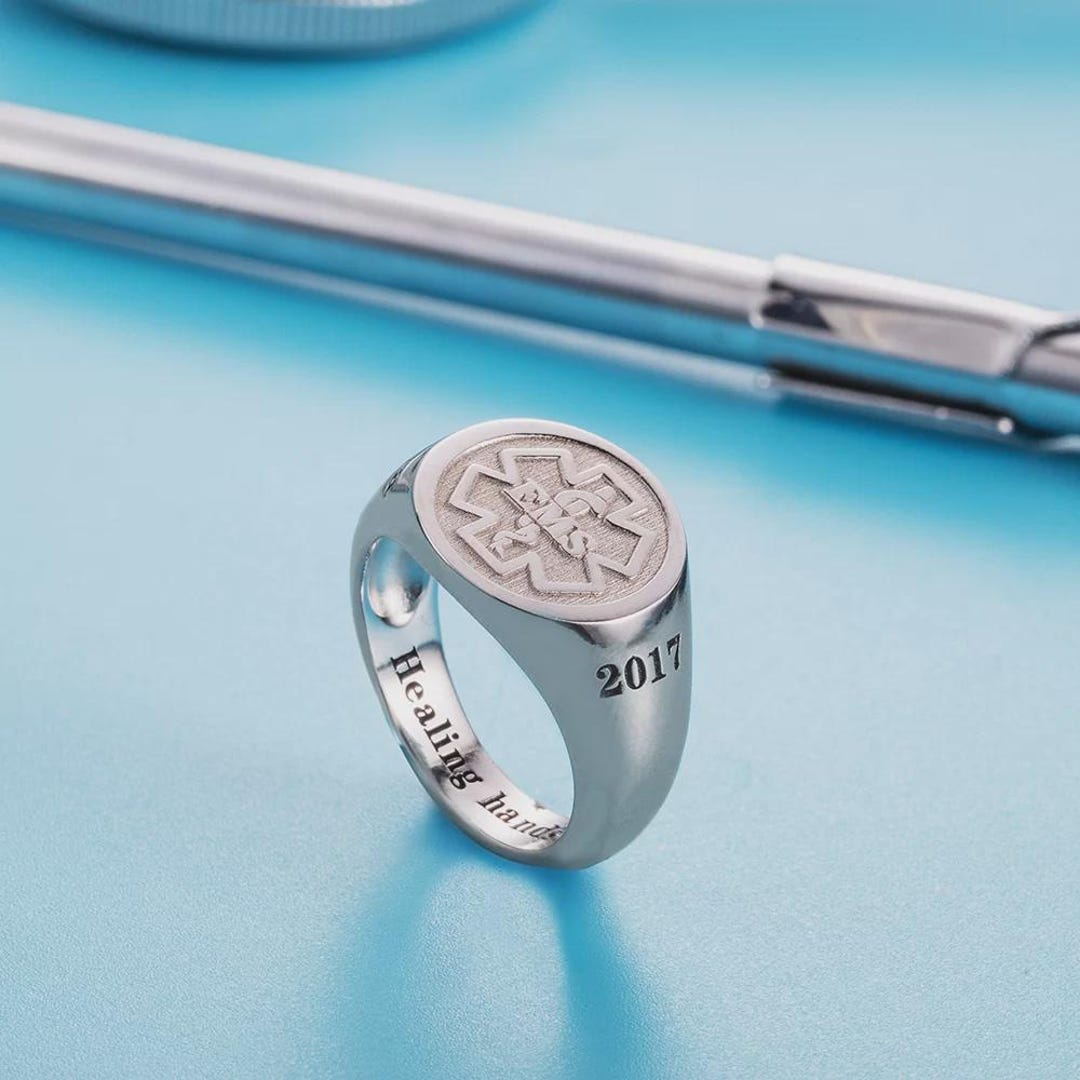 Custom Caduceus Medical Ring, Personalized Doctor or Nurse Signet Ring ...
