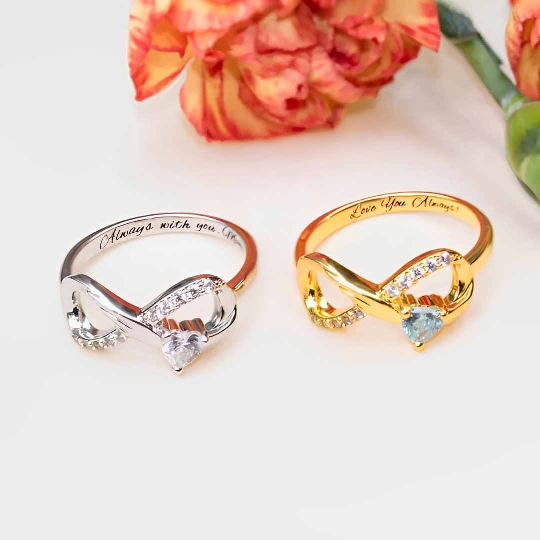 Personalized Engraving Infinity Ring With Heart Birthstone, 925 ...