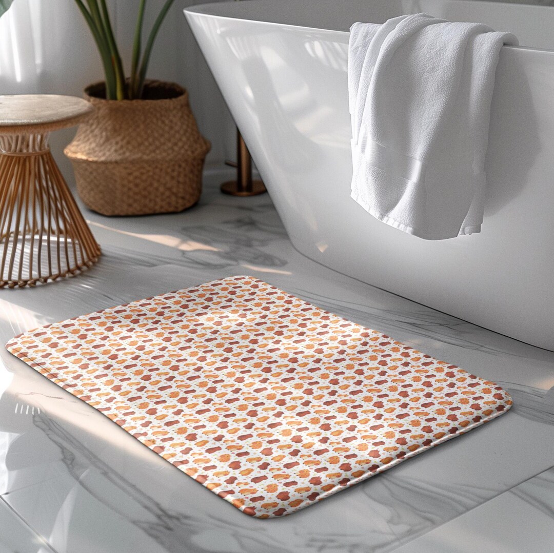 Capybara Print Bath Mat, Kawaii Chibi Style Capybara Print Bath Mat ...