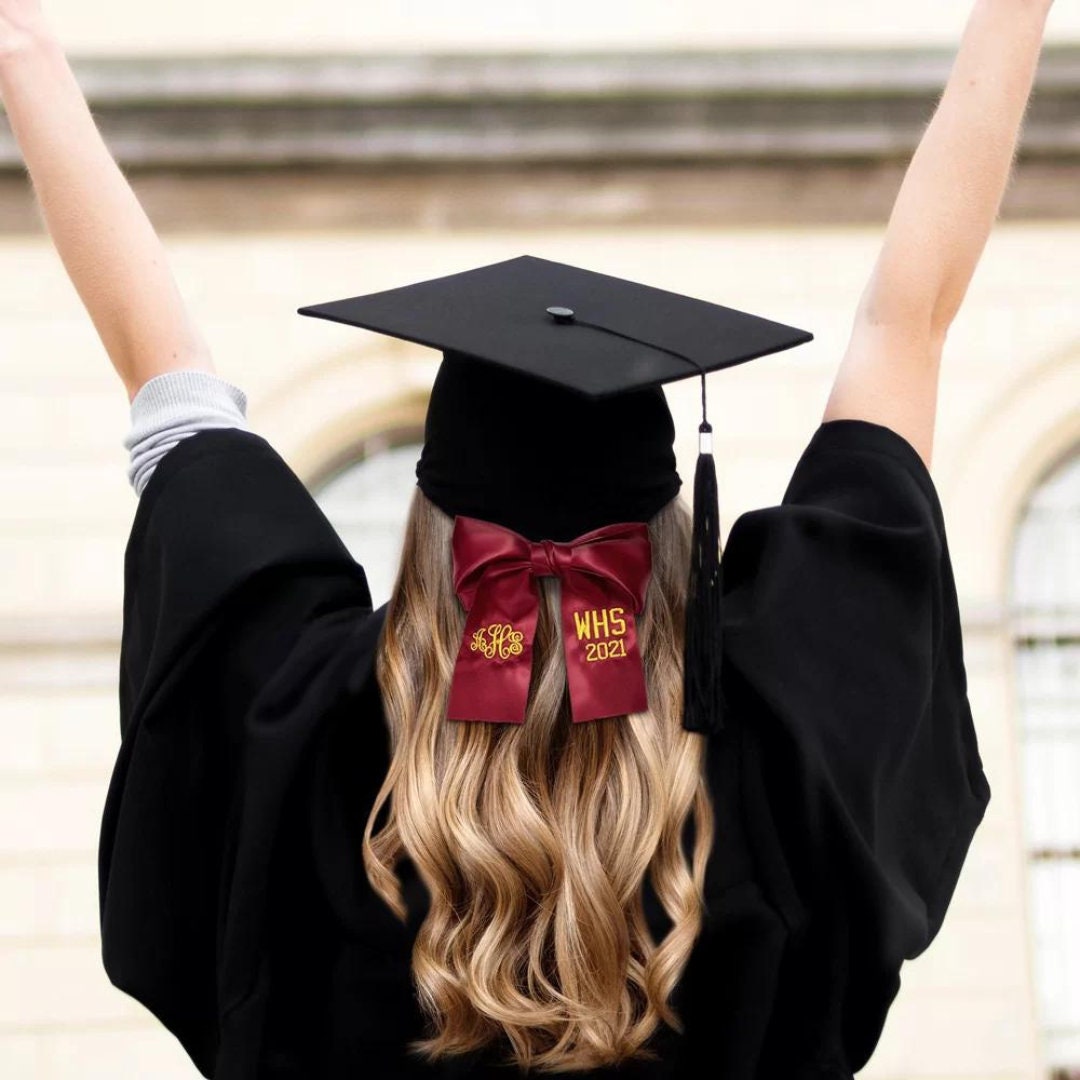 Graduation Bow With Custom Embroidered Monogram, Graduation Clip in ...