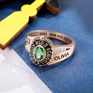 Graduation Class Ring With Customized Engravings + Birthstone, 2025 ...