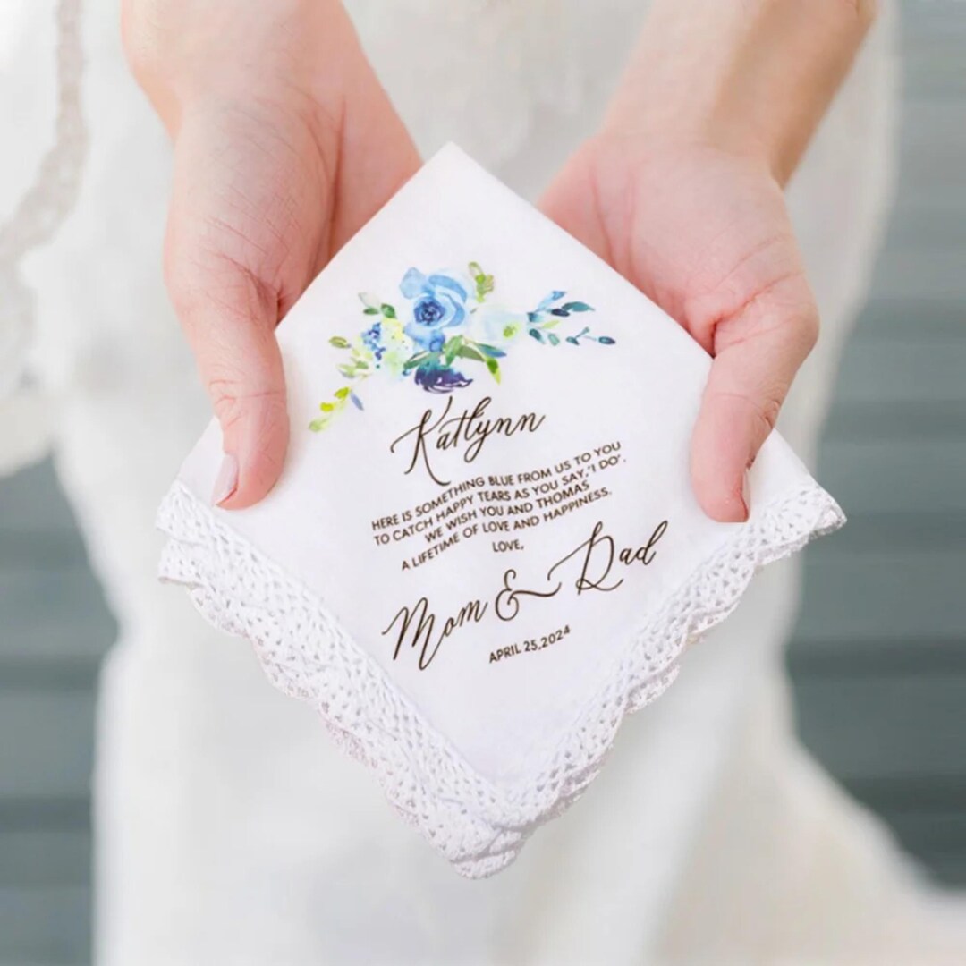 Personalized 100% Cotton Floral Wedding Handkerchief, Name & Date Gift ...