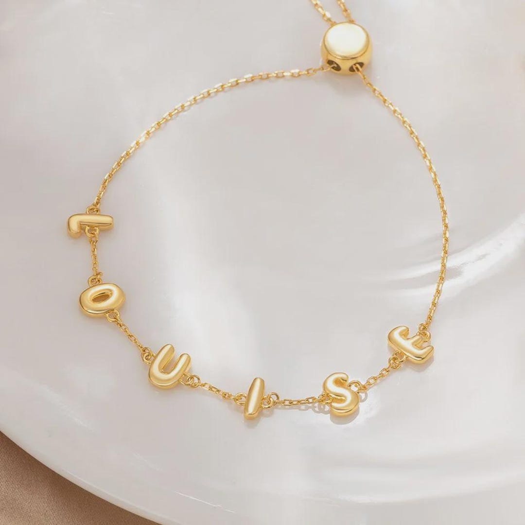 Custom 3D Bubble Letter Name Bracelet, Chunky Balloon Initial Bracelet ...