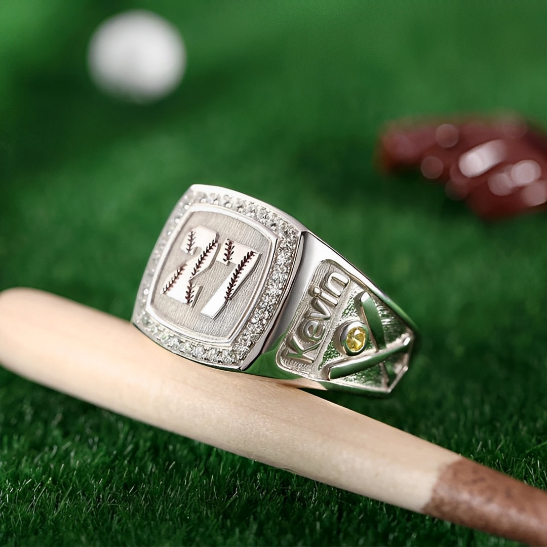 Engraved Baseball Signet Ring With Birthstone, Baseball Championship ...