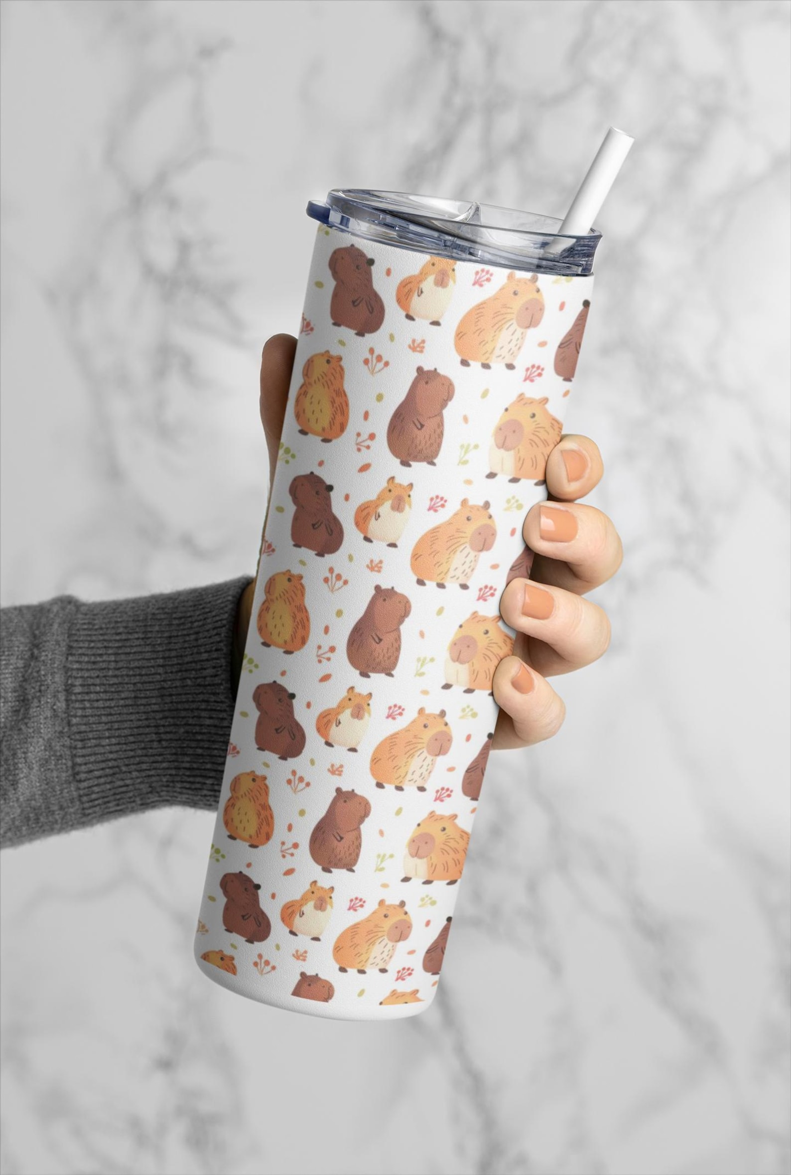 Kawaii Capybara Tumbler, Chibi Style Capybaras 20oz Skinny Tumbler With ...