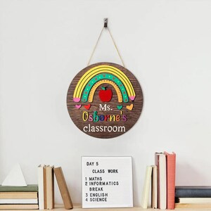 Custom Name Rainbow Teacher Door Sign, Wooden MDF Classroom Welcome ...