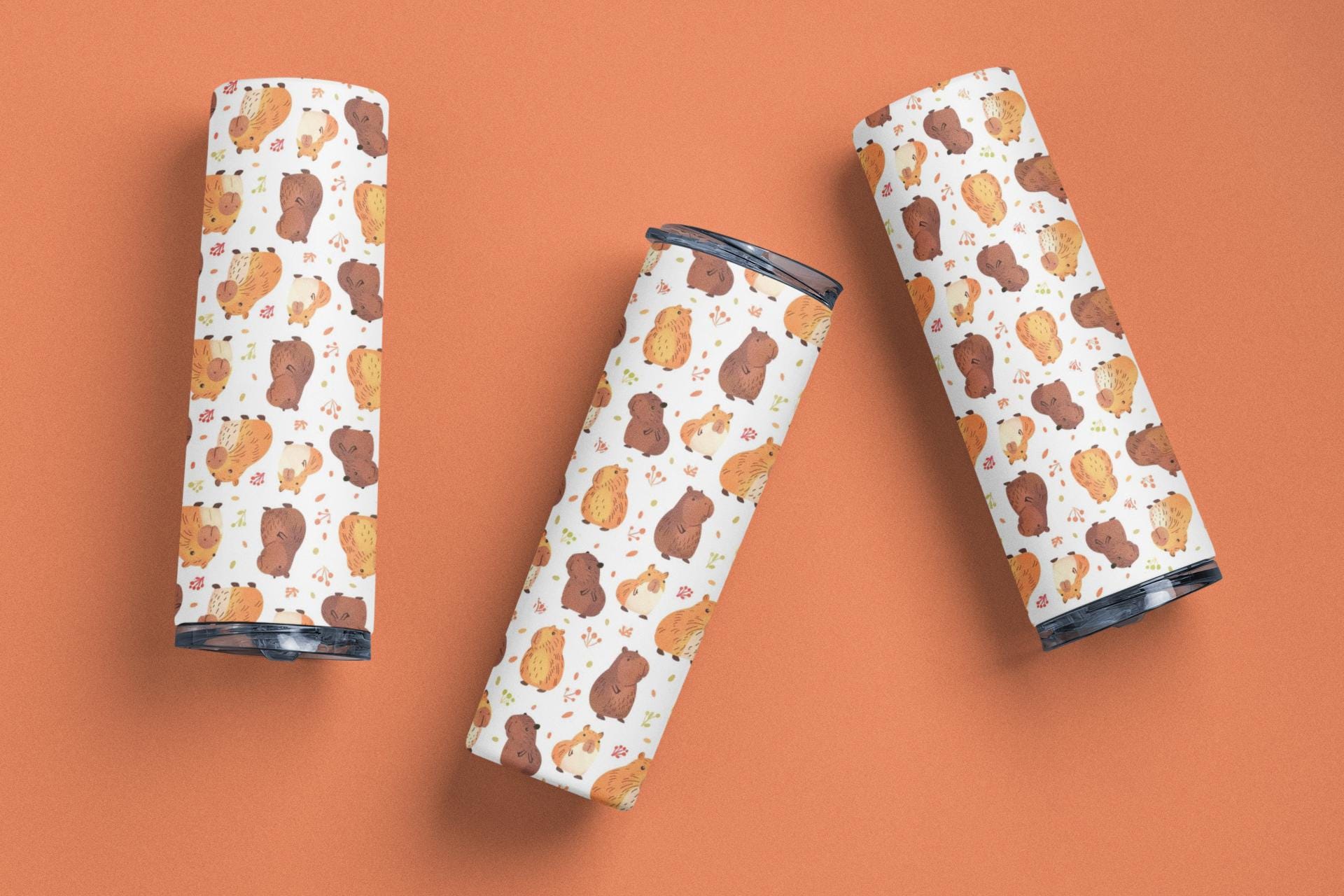 Kawaii Capybara Tumbler, Chibi Style Capybaras 20oz Skinny Tumbler With ...