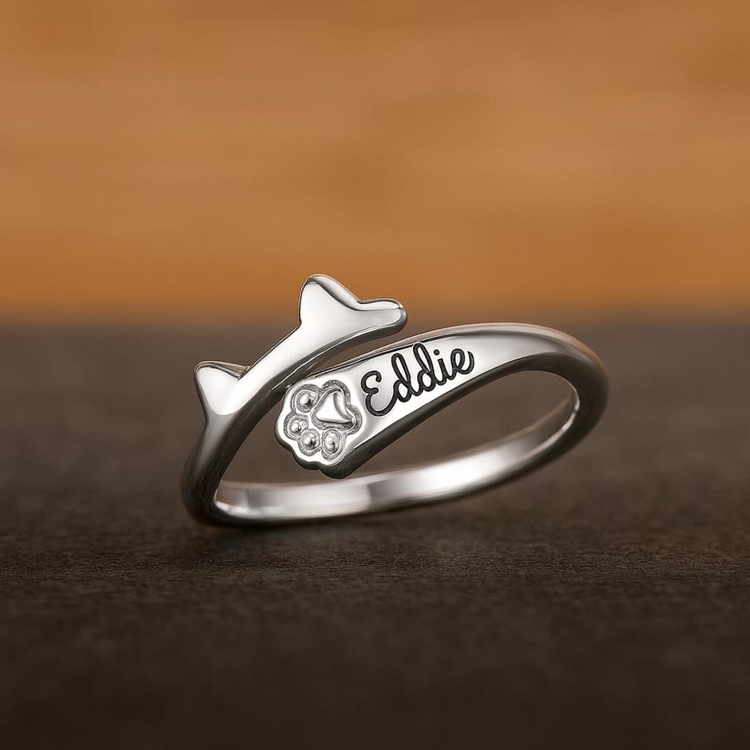 Personalized Name Cat Ears Adjustable Ring, Custom Cat Paw Adjustable ...