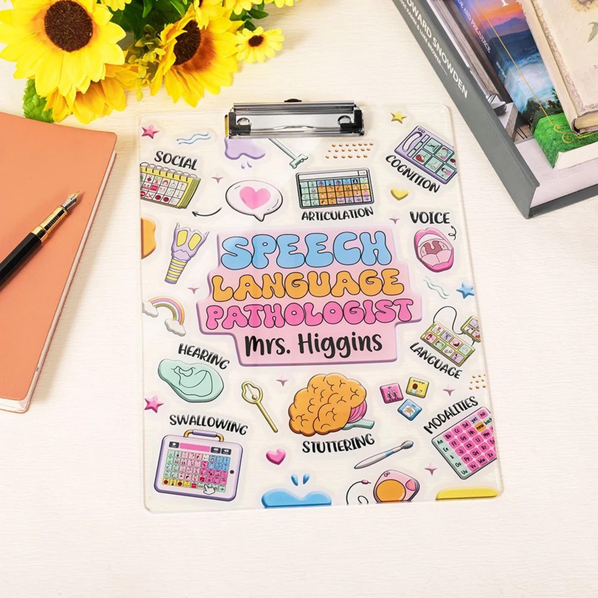 Personalized Speech Therapist Acrylic Clipboard, SLP Colorful Name ...
