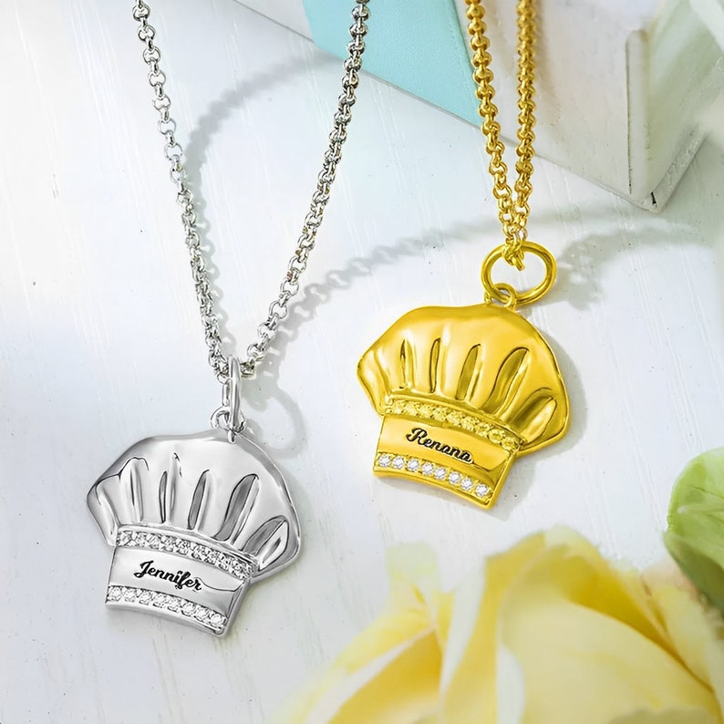Custom Name Chef Hat Necklace, Personalized Chef Hat Shaped Pendant ...