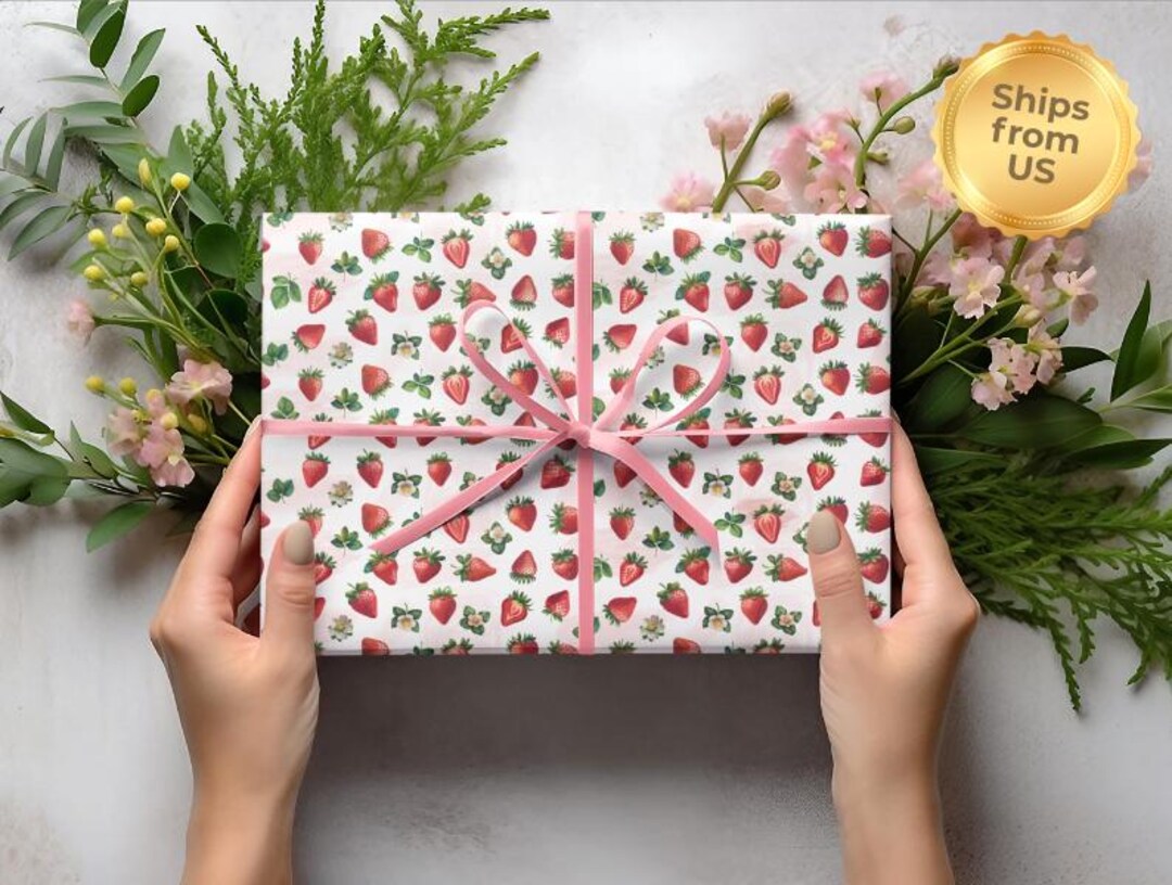 Strawberry Print Gift Wrapping Paper Roll – Summer & Spring Gift Wrap ...