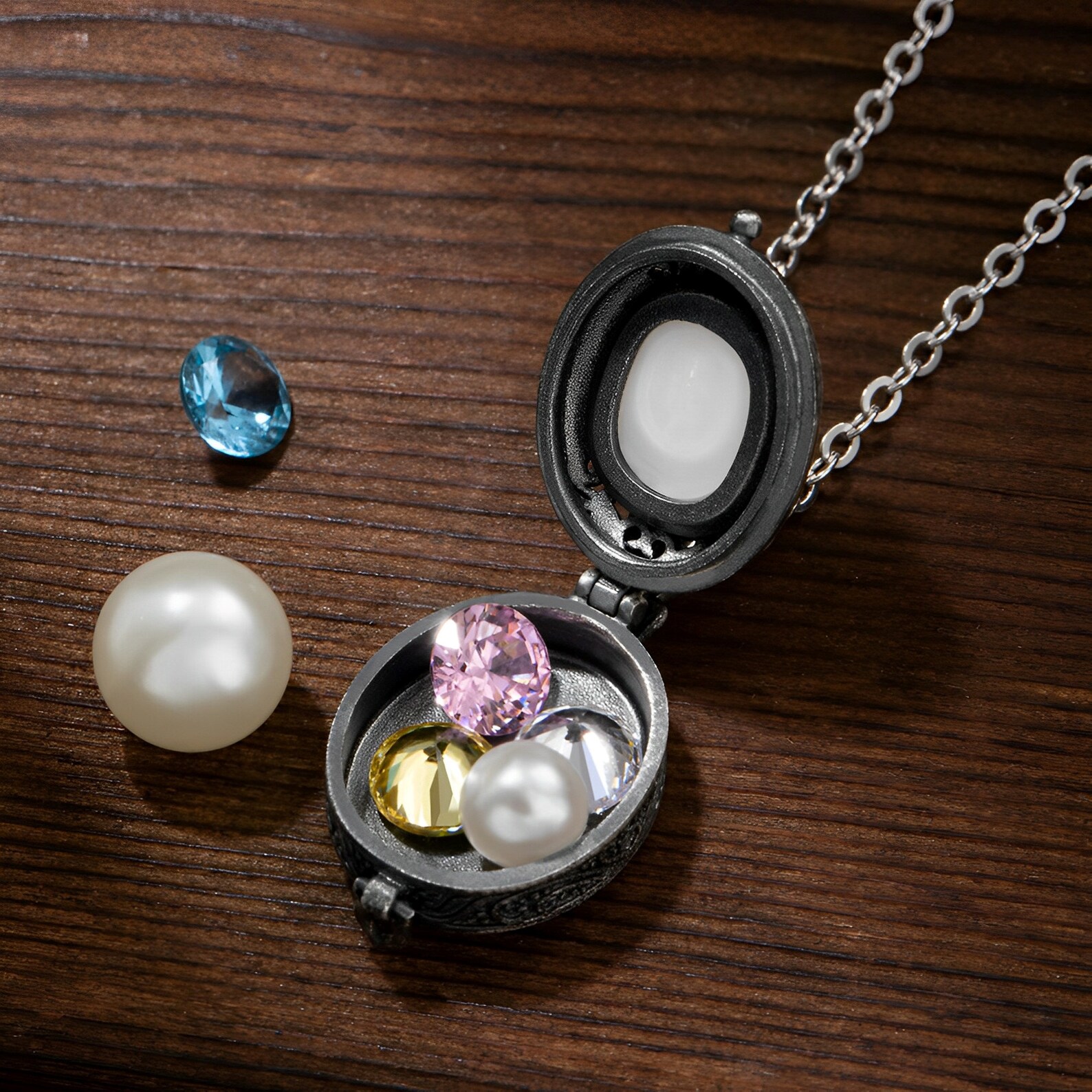 Vintage Gothic Pearl Skull Locket Necklace With Engraving, Carved Pearl ...