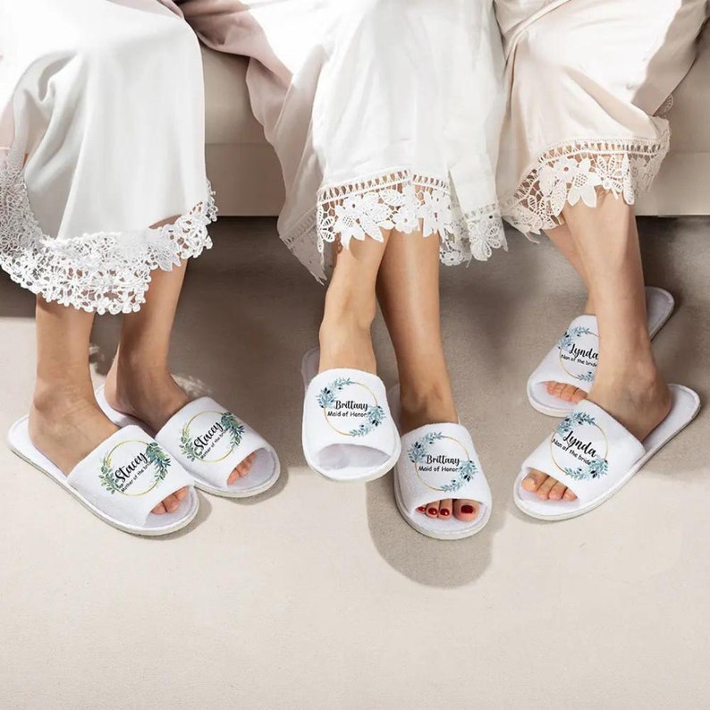 Custom Bridal Party Cotton Slippers, Personalized Name + Wedding Role ...