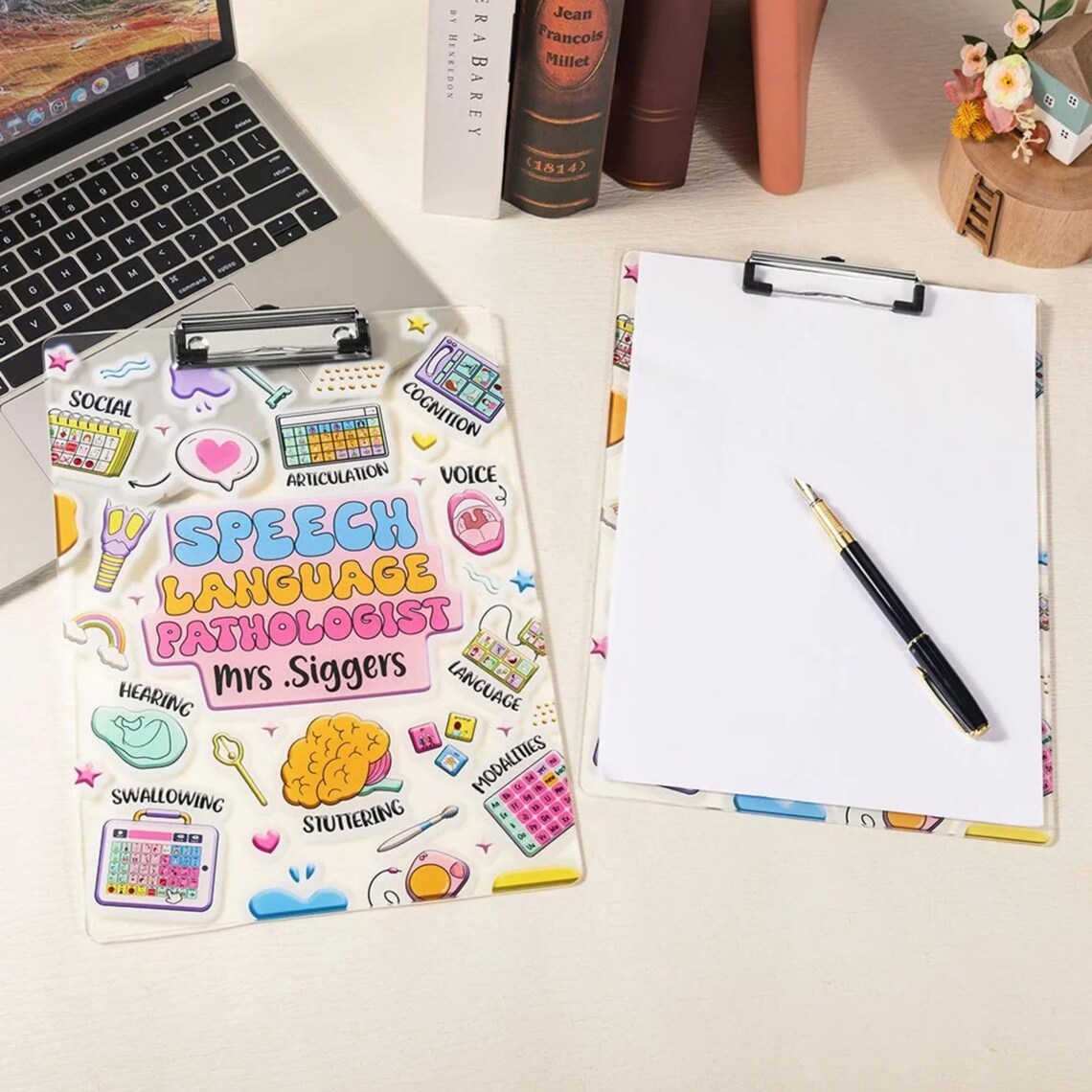 Personalized Speech Therapist Acrylic Clipboard, SLP Colorful Name ...