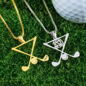 Golf Clubs Necklace With Custom Name in 925 Sterling Silver/18k Gold ...