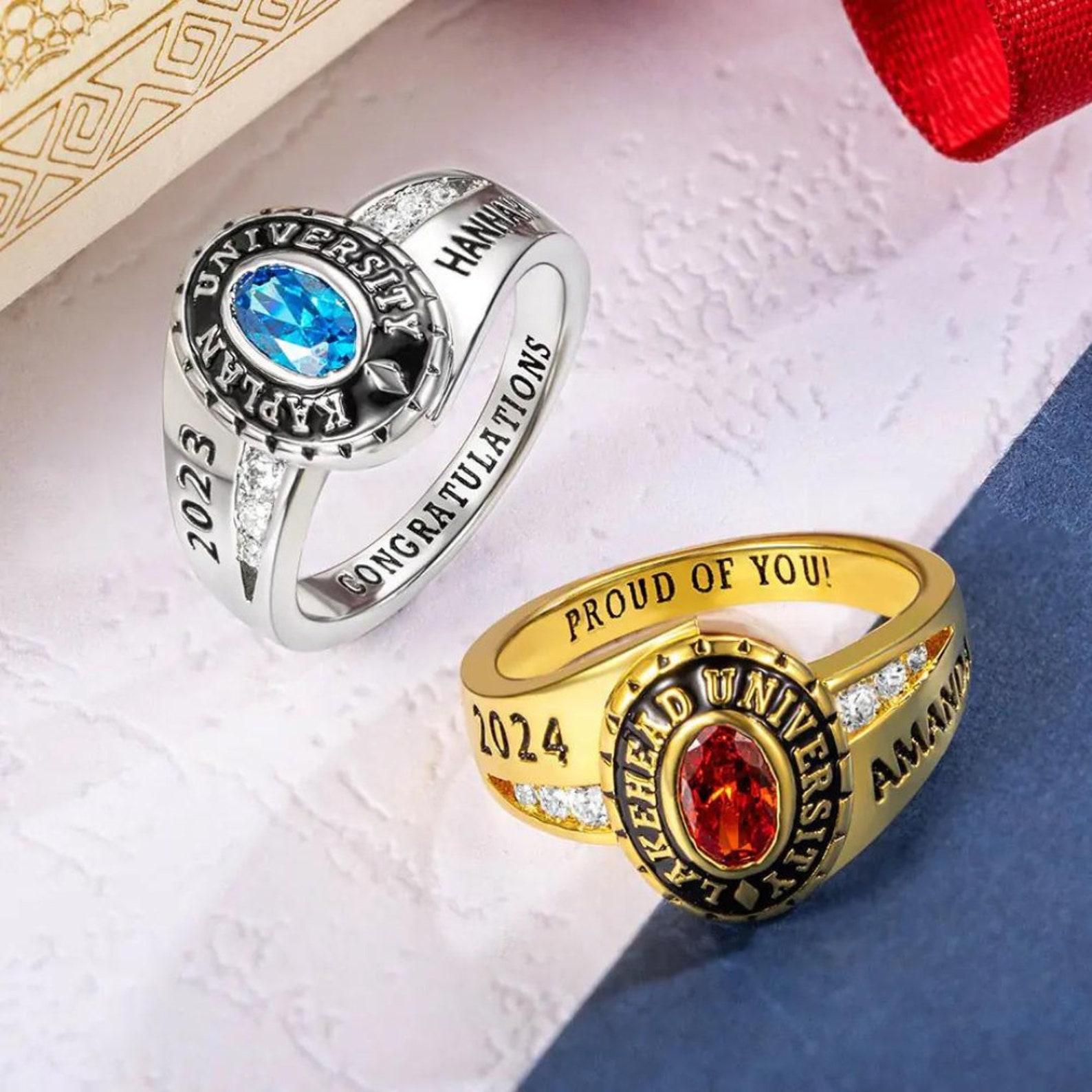 Anillo De Sello De Graduación Con Grabados Personalizados Y Piedra De