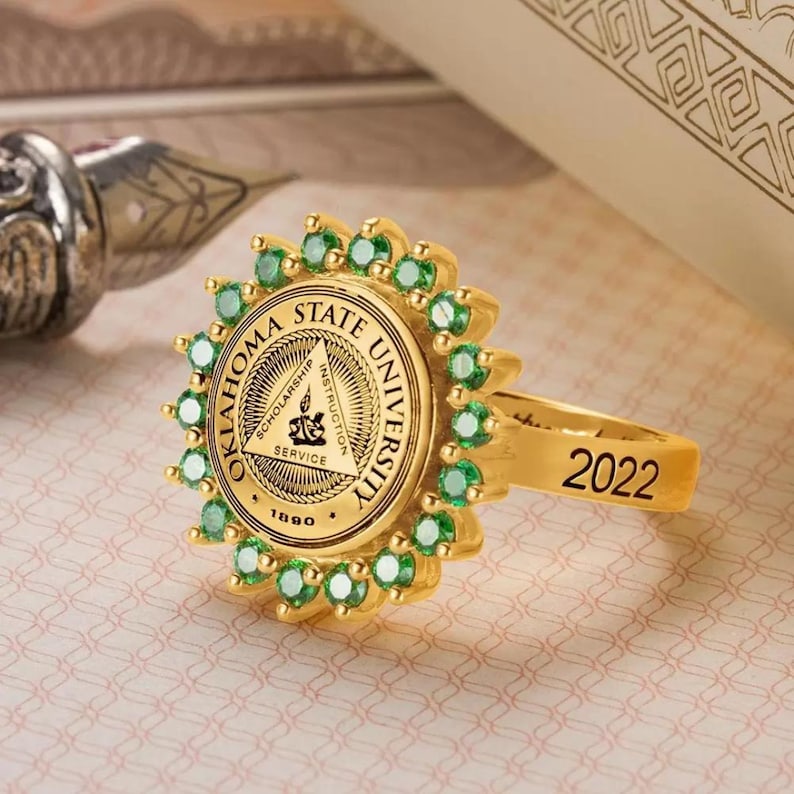 Custom Engraved University Graduation Signet Ring With Birthstones ...
