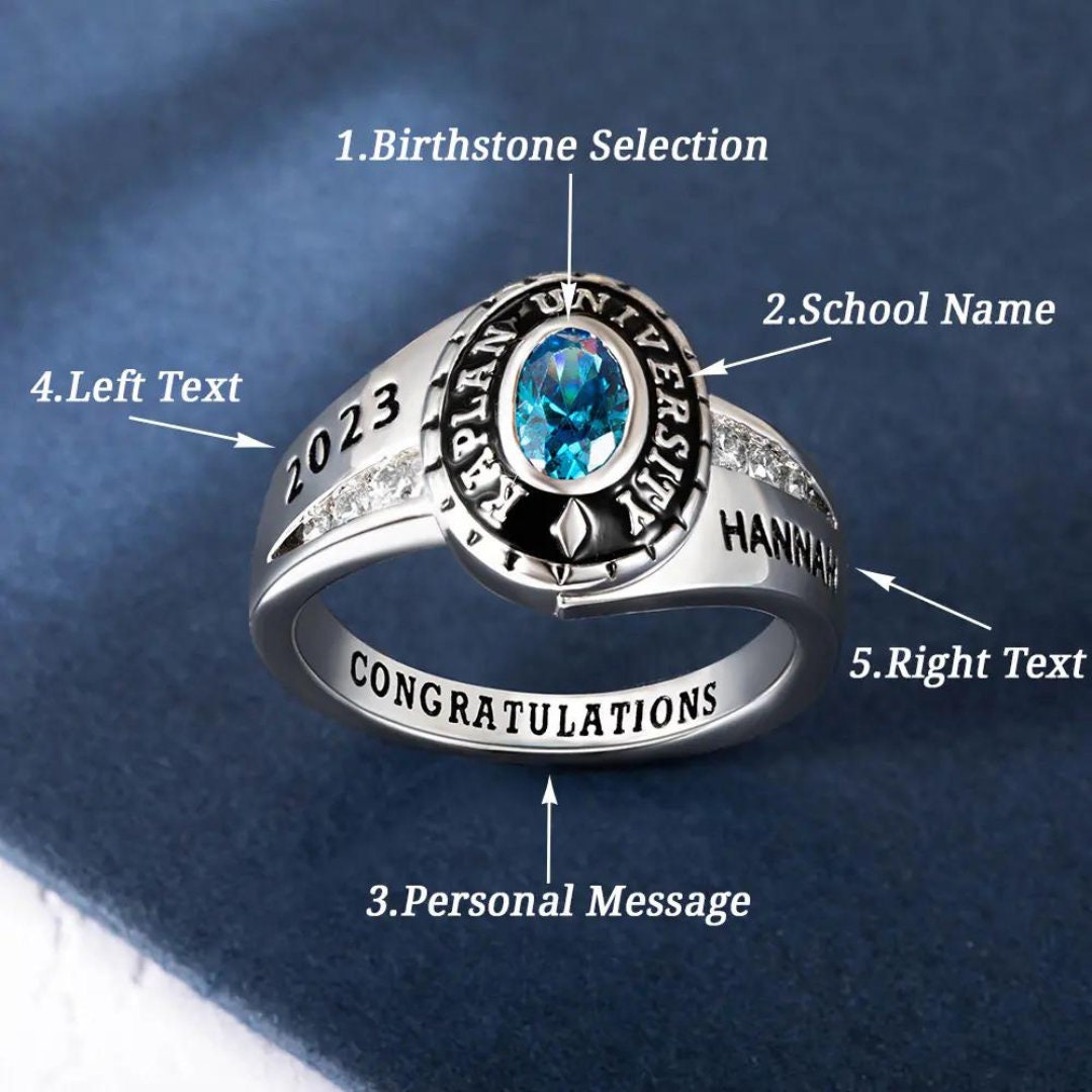 Graduation Signet Ring With Customized Engravings + Birthstone in 925 ...