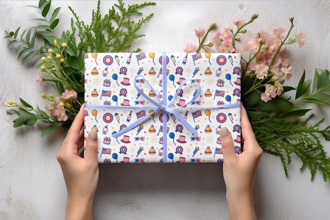 4th of July Print Wrapping Paper Roll, American Independence Day ...