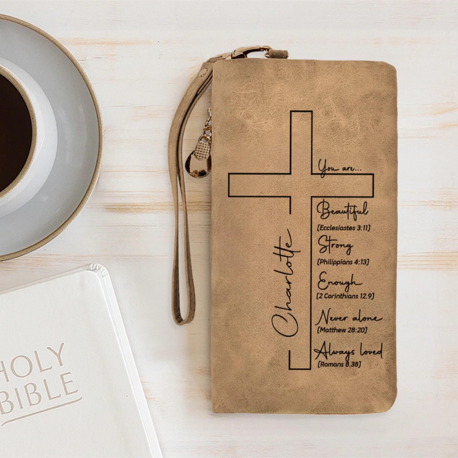 Custom Name Cross Tri-fold Wallet, Vegan Leather Christian Card Holder ...