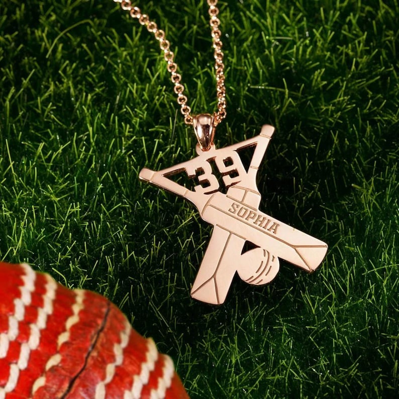 Custom Cricket Bat Necklace With Name + Number Engraving, Men's Cricket ...