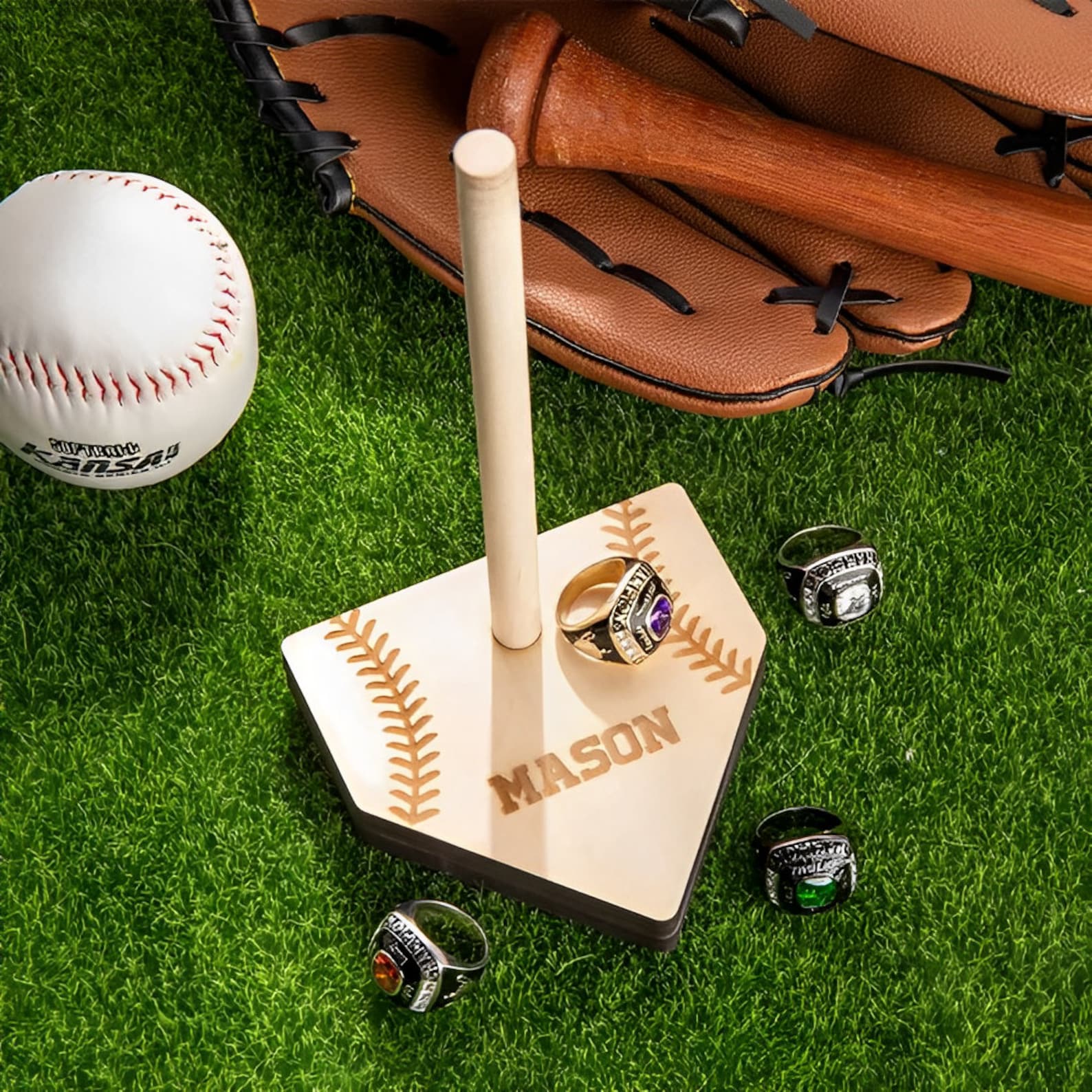 Custom Name/number Championship Ring Holder, Wooden Baseball or ...