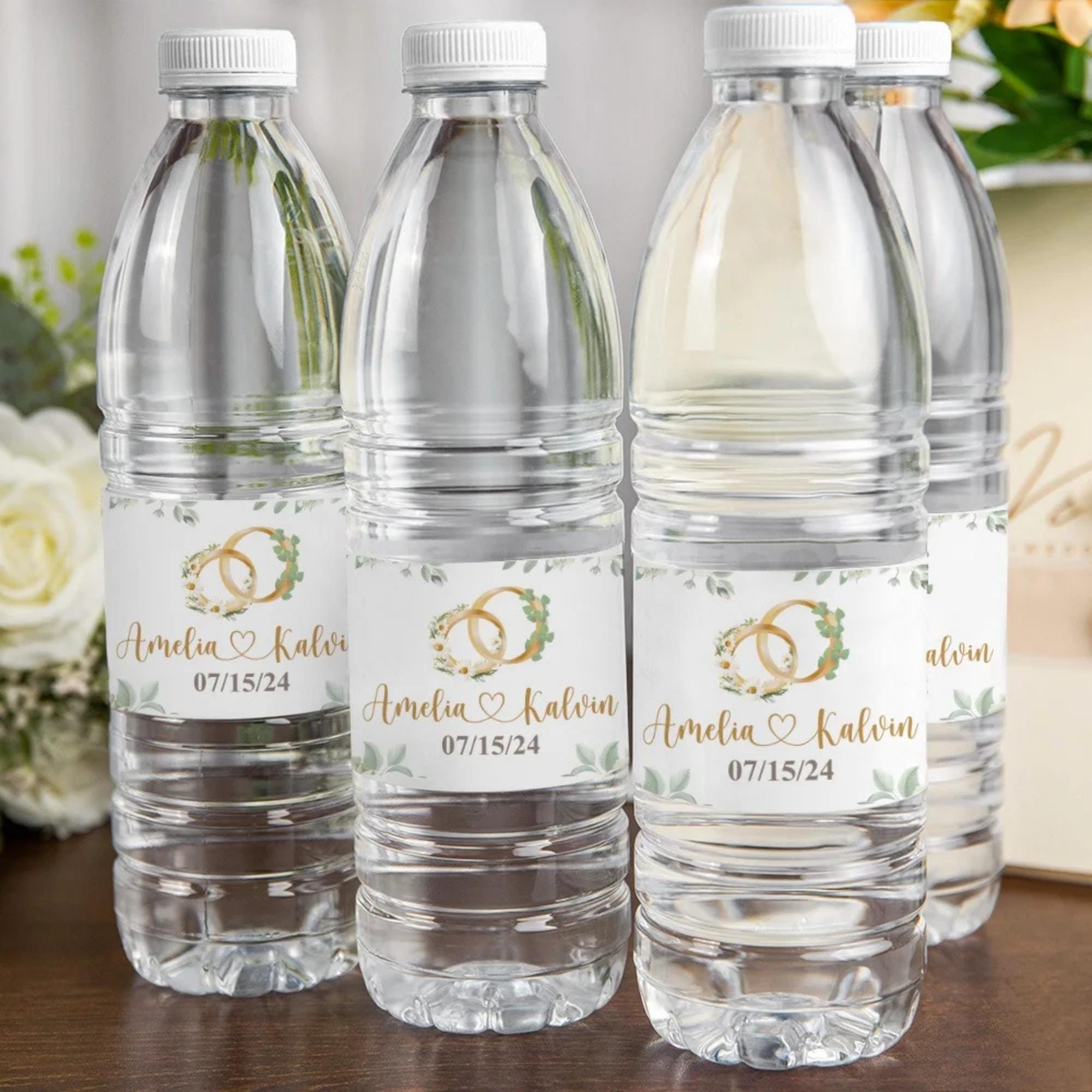 Custom Name Birth Flower & Tree Water Bottle Labels, 20pcs Wedding ...