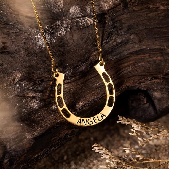 Horseshoe Necklace With Custom Name 925 Sterling Silver 18k Gold Plated Name Engraved Necklace for Cowgirl Equestrian Personalized Gift Etsy