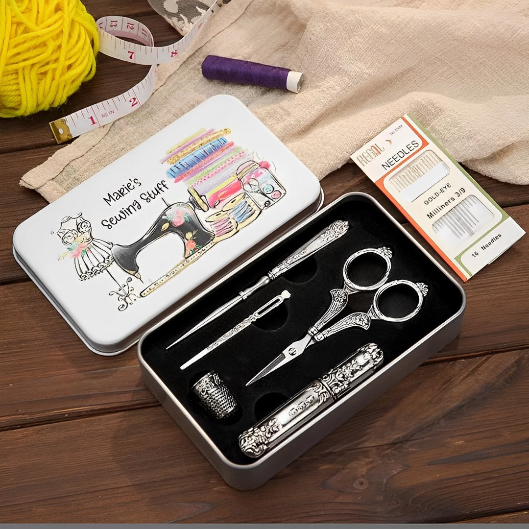 Custom Name Sewing Kit Complete With Scissors, Thimble, Needle Case ...