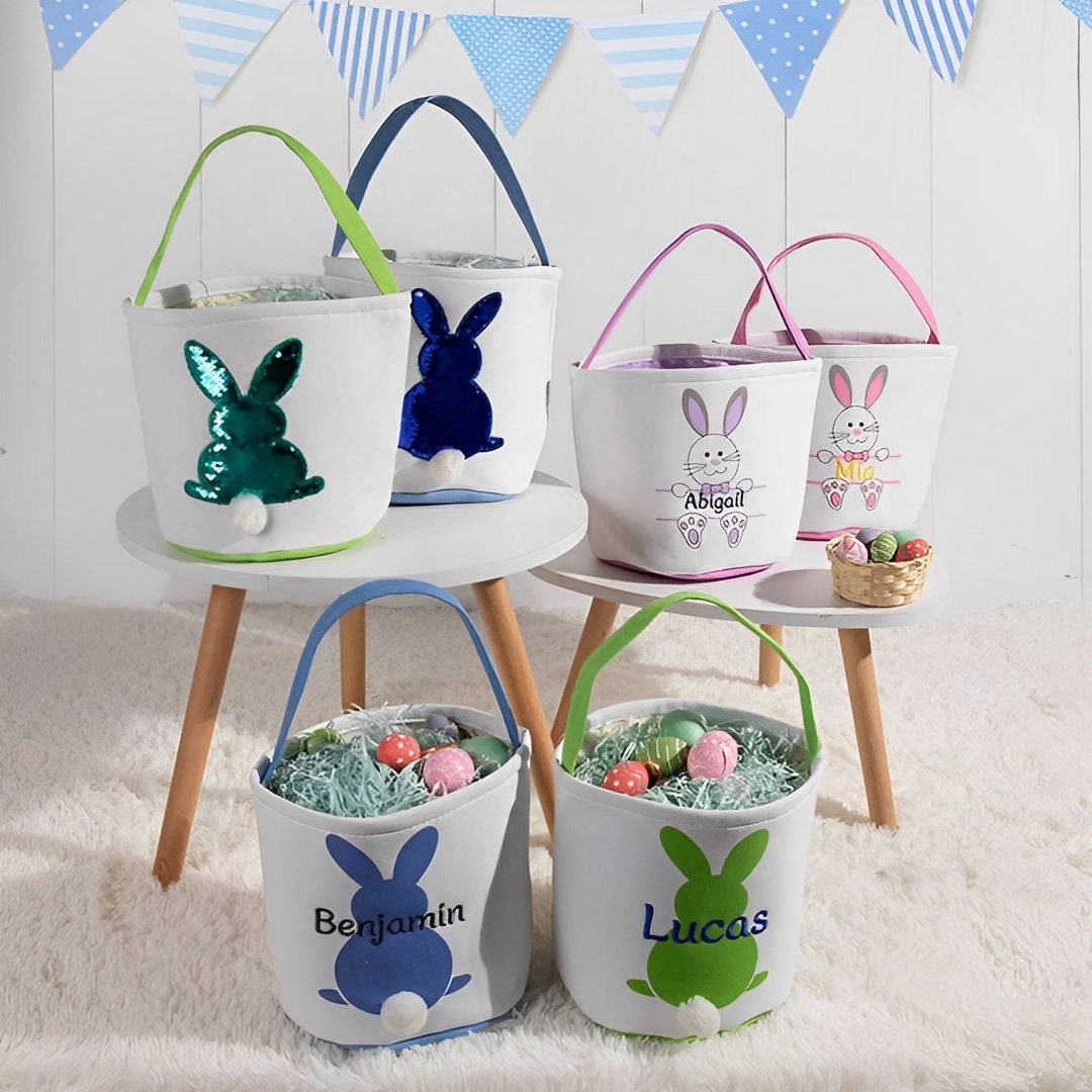 Easter Egg Hunt Basket With Customized Name, Customized Easter Cotton/linen Bunny Baskets Home ...