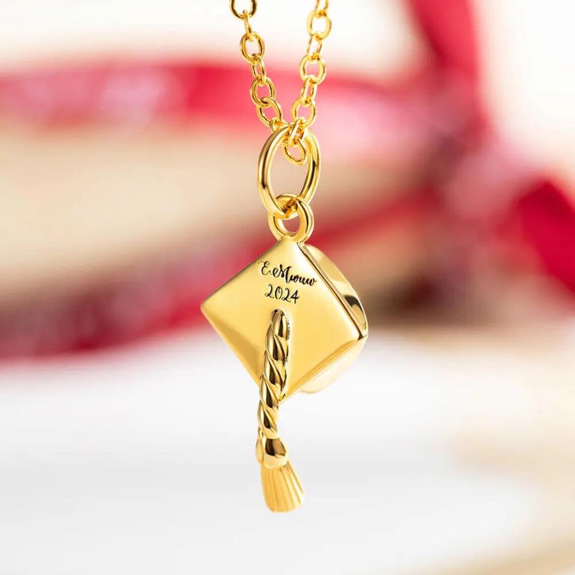 Custom Engraving Graduation Cap Charm Necklace, 925 Sterling Silver ...