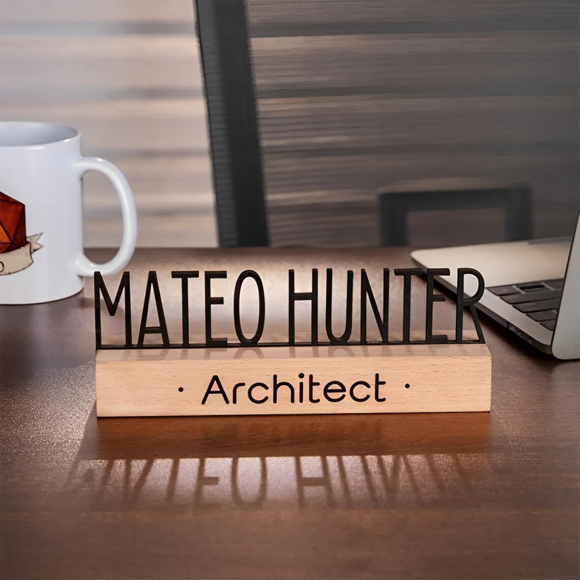 Custom Name Desk Plaque, Removable Name Plate and Beech Plywood Holder ...