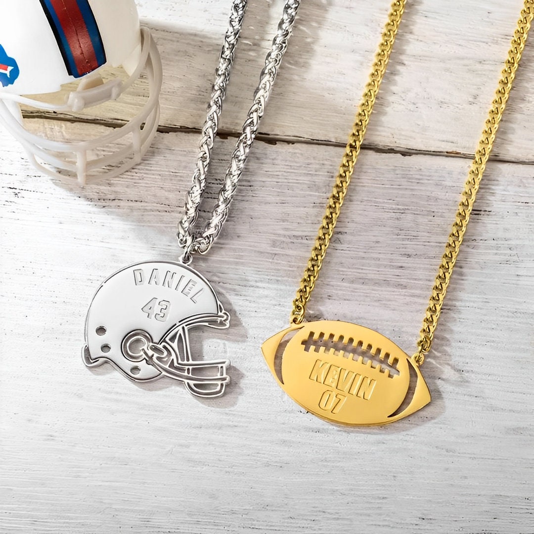 Custom Name and Number American Football Necklace, Helmet or Football ...