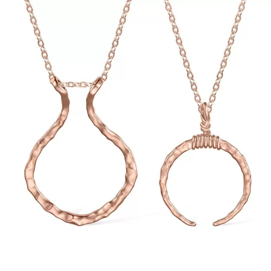 Hammered Wedding Ring Holder Necklace 925 Sterling Silver 18k Gold Plated New Moon Style Ring Keeper Necklace Engagement Proposal Gift